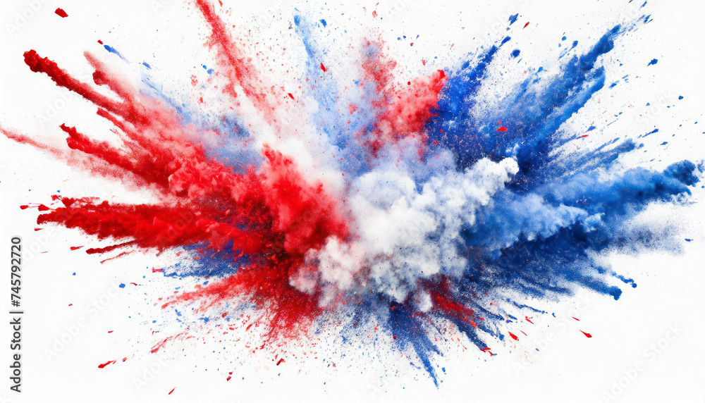 Labor day Red, White and Blue colored dust explosion background. Splash ...