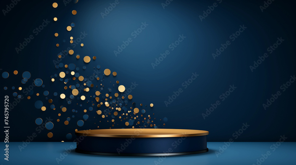 Luxury gold product display stage with royal blue background and gold ...