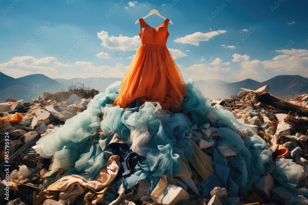 Heap Of Clothes Tossed Into Landfill. Concept Fast Fashion Landfill ...