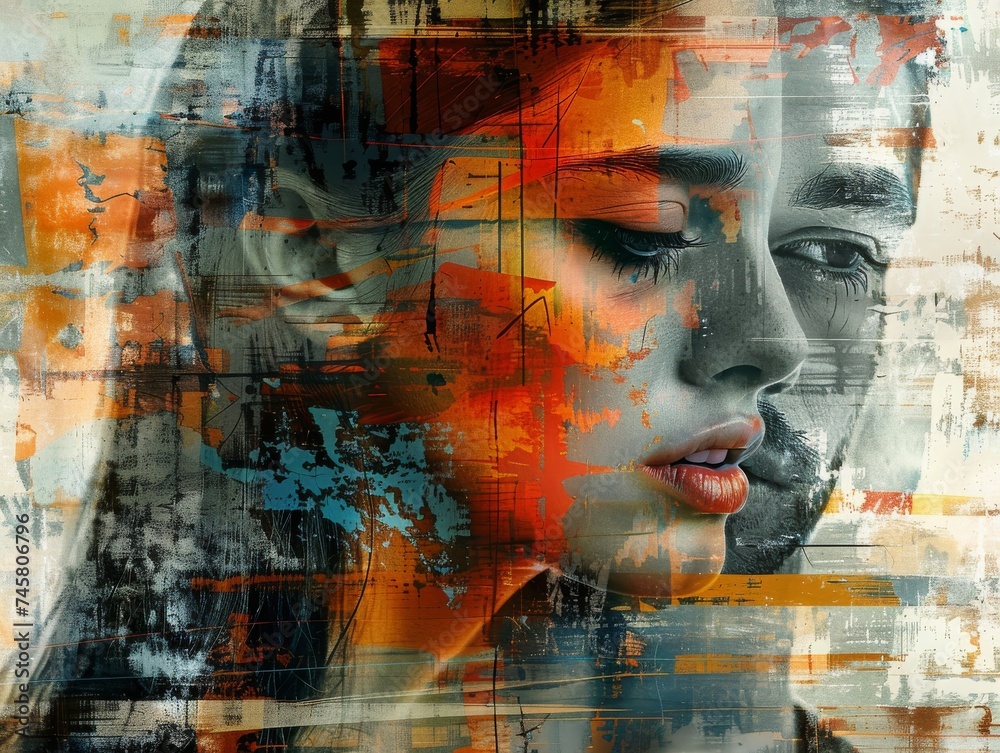 A couples fading relationship shown in a collage, using abstract ...