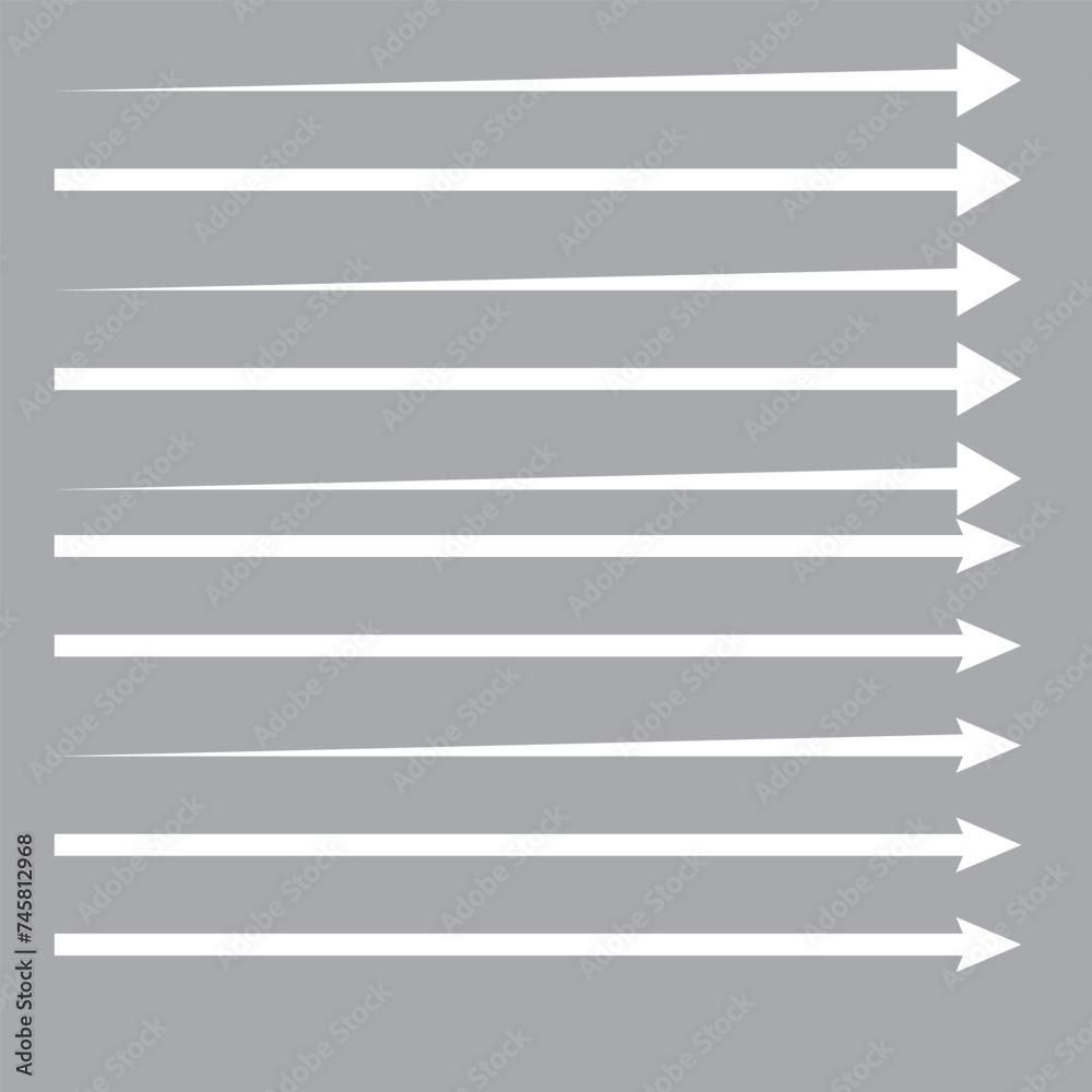 Horizontal long straight arrow signs. Black pointer, direction ...