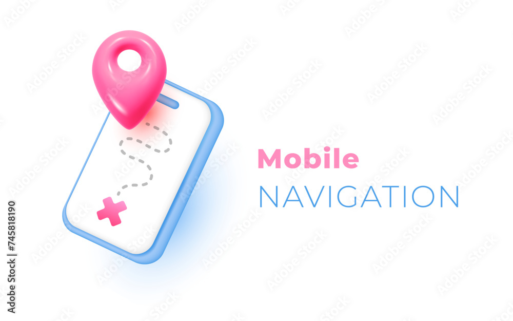 Vector illustration of blue smart phone with geo location sign and ...