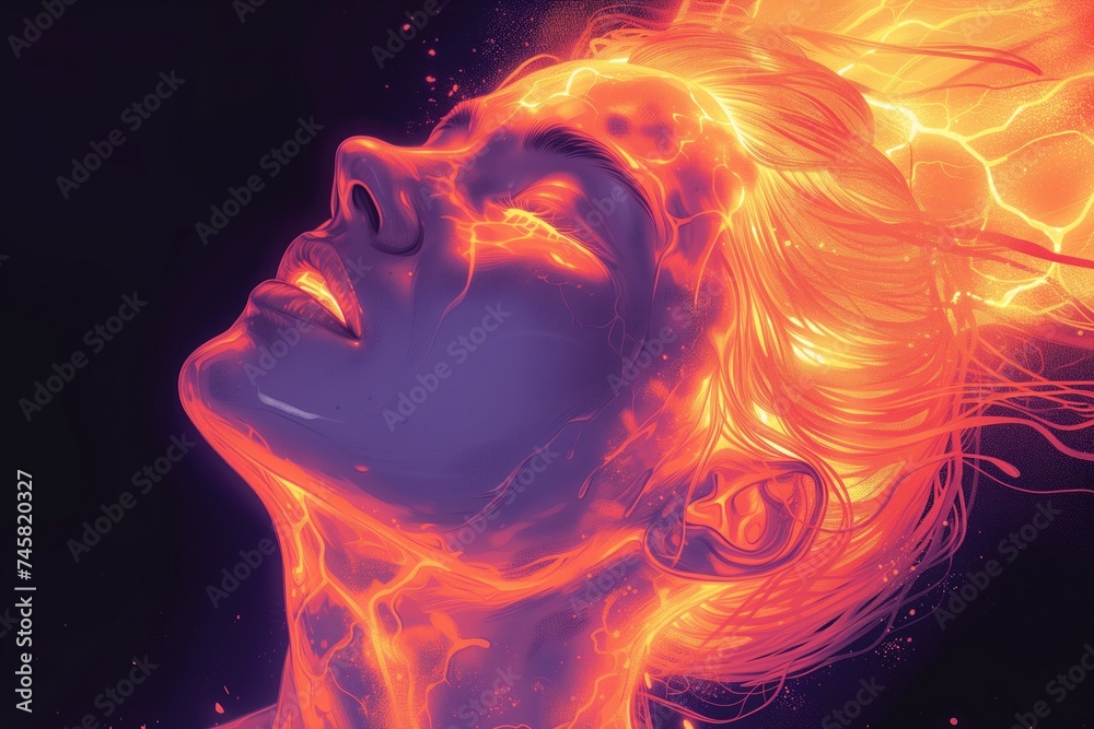 headache illustration. A person experiences a sudden rush of emotion ...