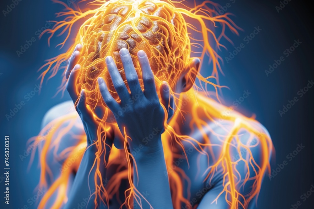 headache illustration. A person experiences a sudden rush of emotion ...