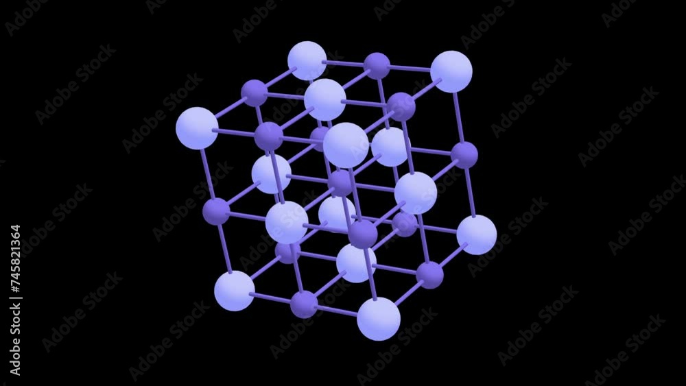 Crystal lattice molecule grid rotates. Sodium chloride rock salt. 4K ...