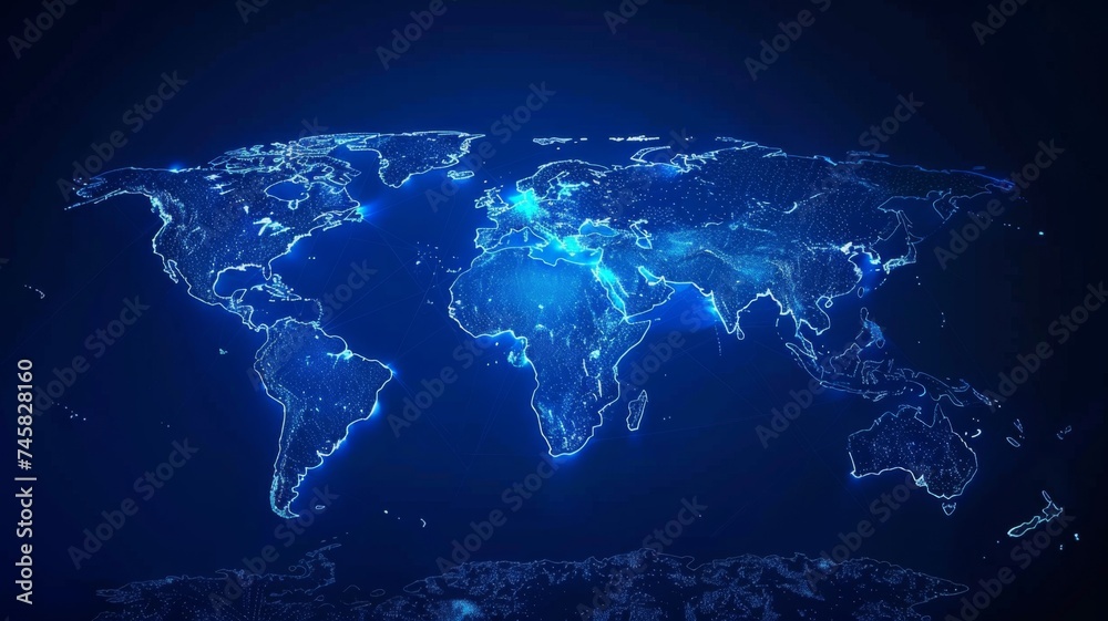 Static world map with digital blue continents - A detailed illustration ...