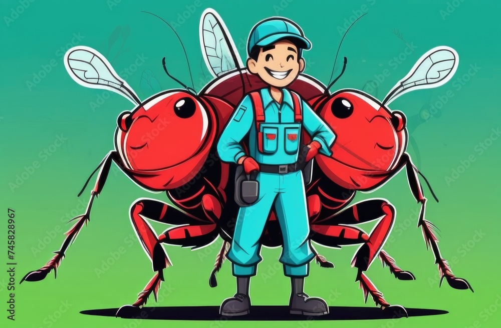 extermination of insects and cockroaches,cartoon illustration,logo for ...