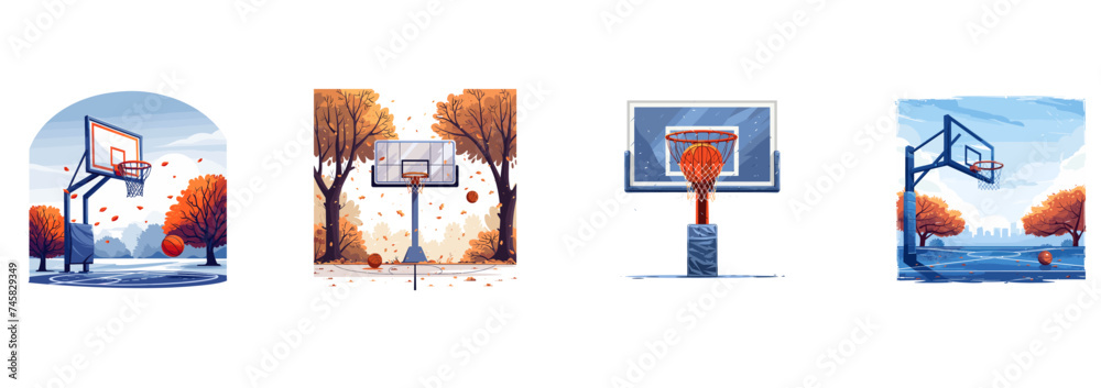 Basketball hoop, sport equipment, outdoor game clipart vector ...