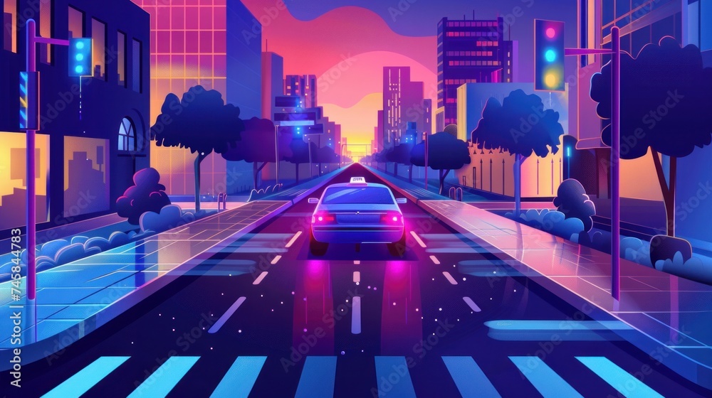 A vector illustration showcasing an autonomous smart car scanning the ...