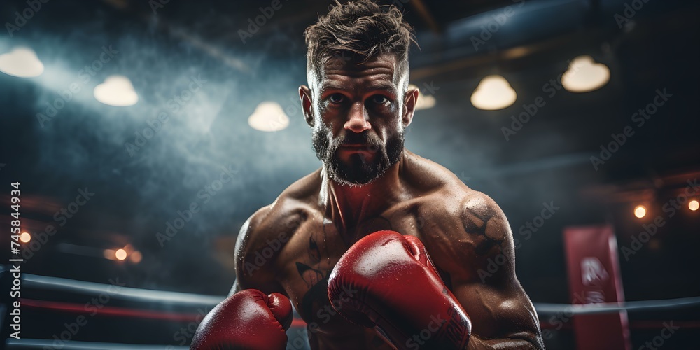 Boxer in peak physical condition practicing punches at gym workout ...