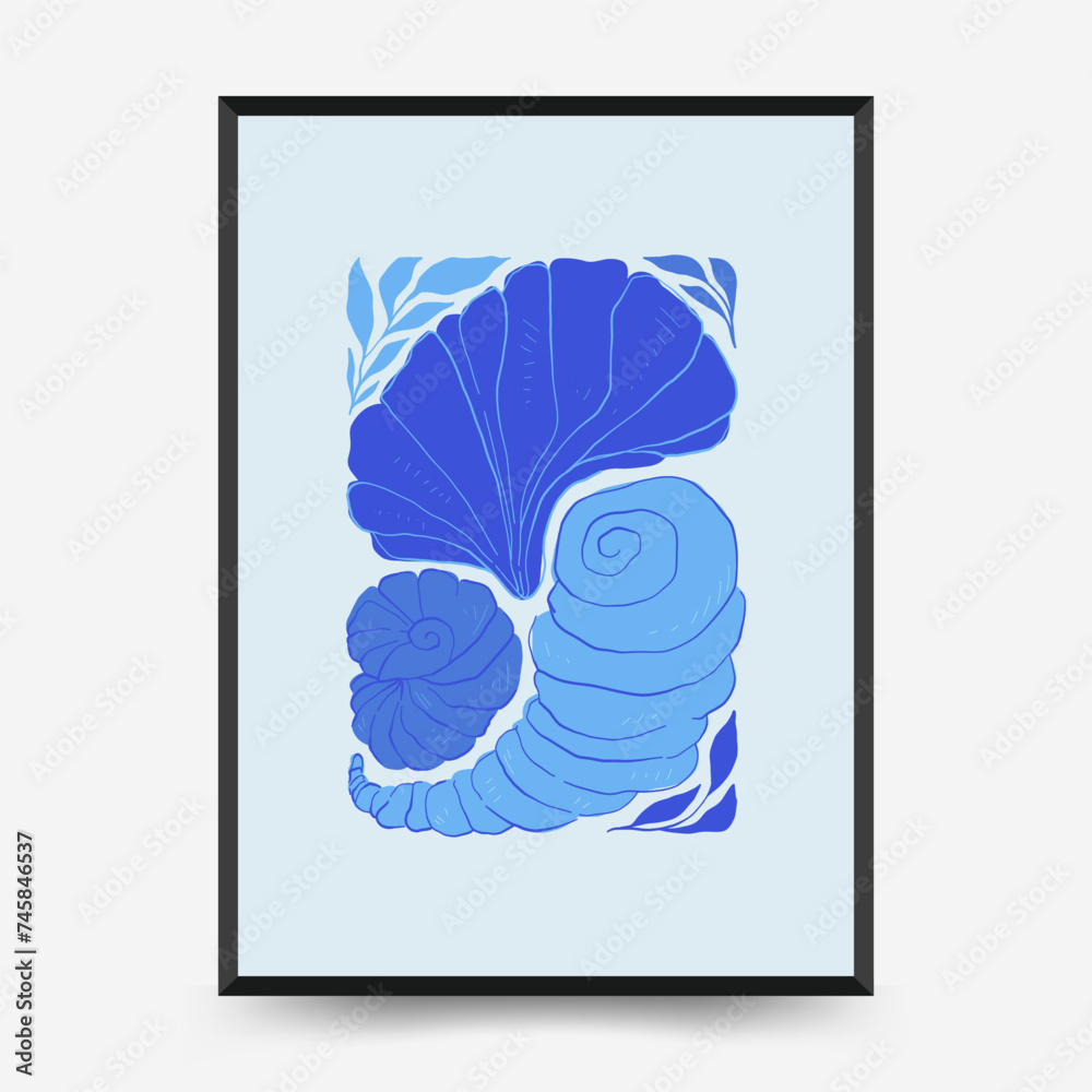 Underwater world, ocean, sea, fish and shells vertical flyer or poster ...