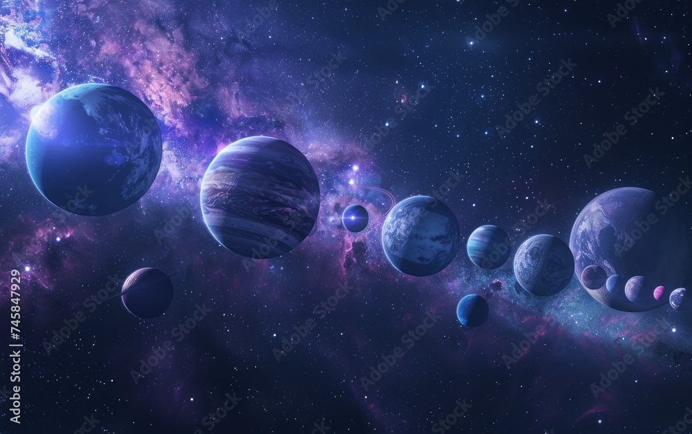 Planets aligned in the solar system showcasing their unique colors and ...