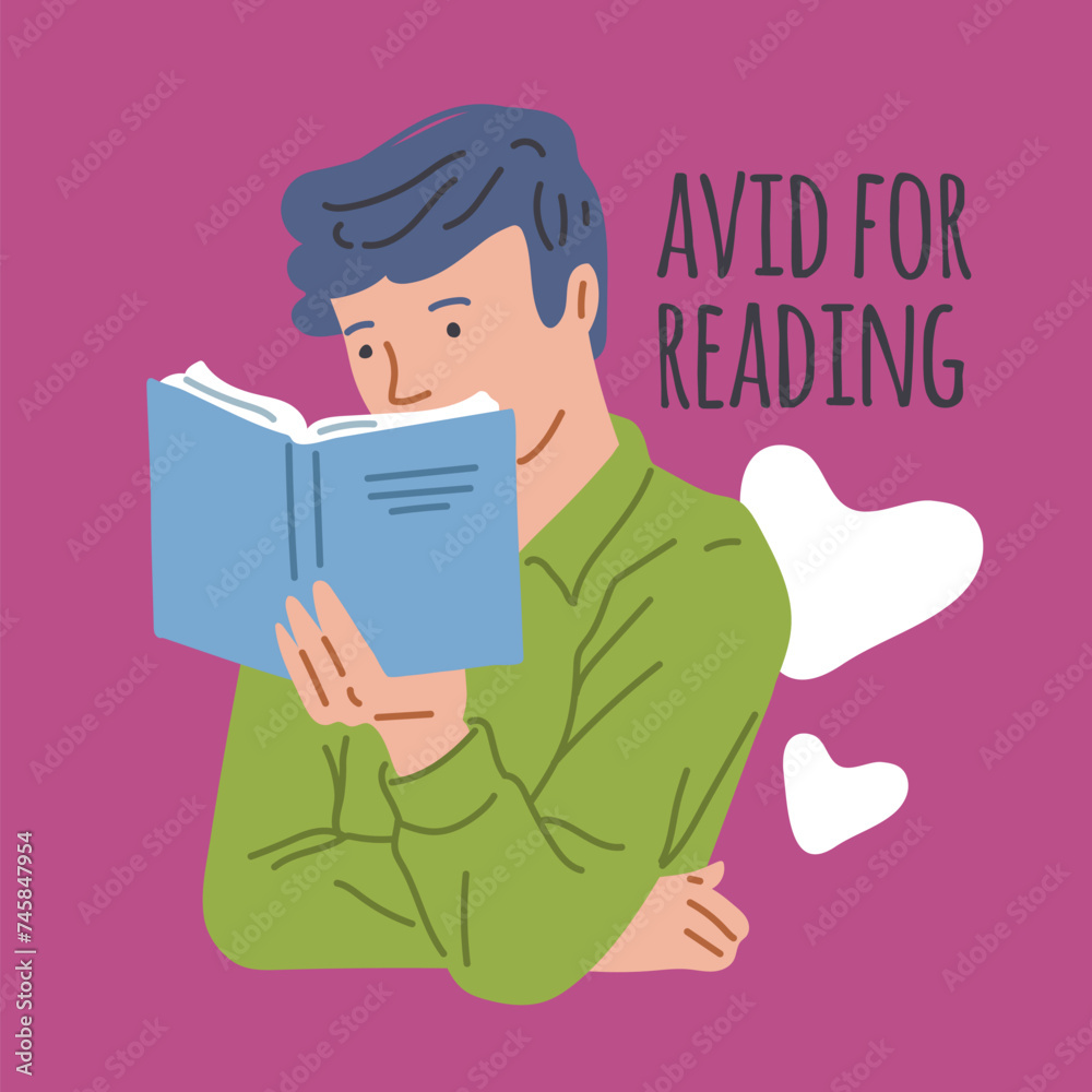 Young man reading book with enjoy and great interest, Avid for reading ...