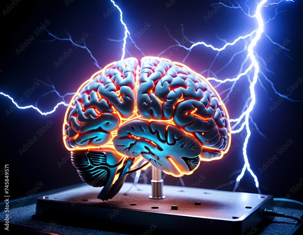 Generative AI a human brain with electrical impulses. The brain is ...