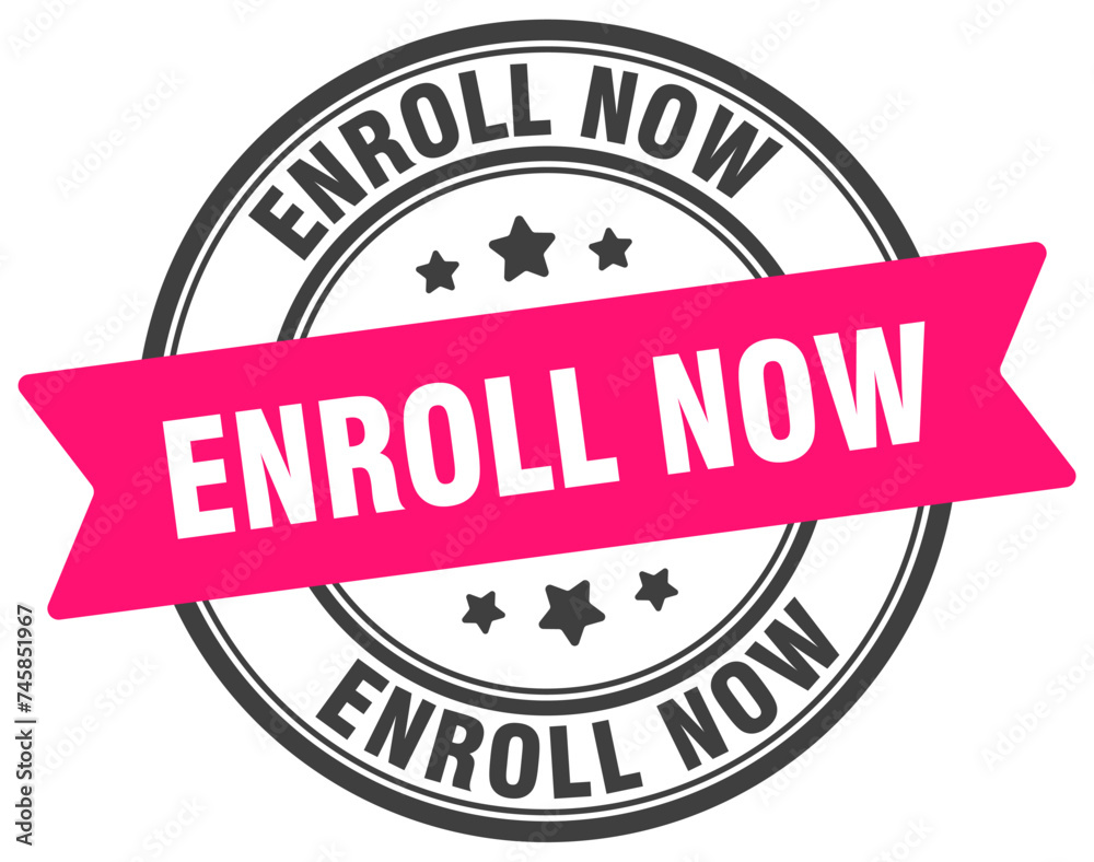 enroll now stamp. enroll now label on transparent background. round ...