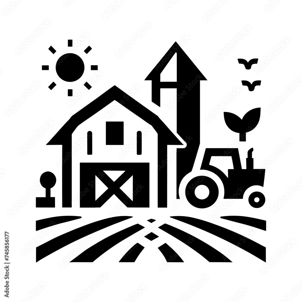 The "Farm Icon" Is A Vector Symbol Encapsulating Agriculture, Depicting ...