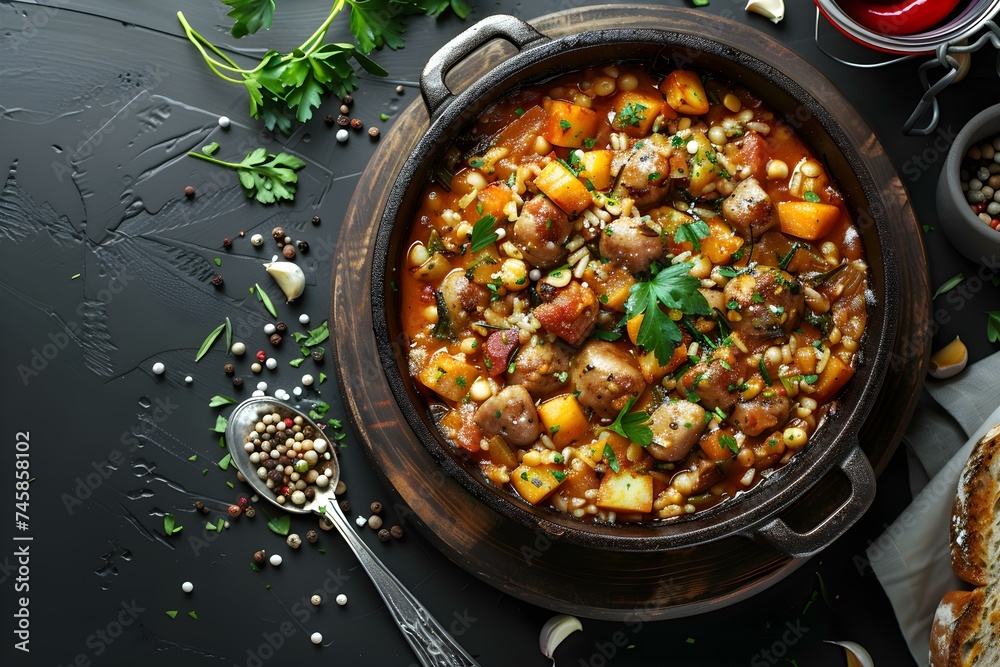 Escudella i Carn dOlla on a black background top view Spanish Cuisine ...