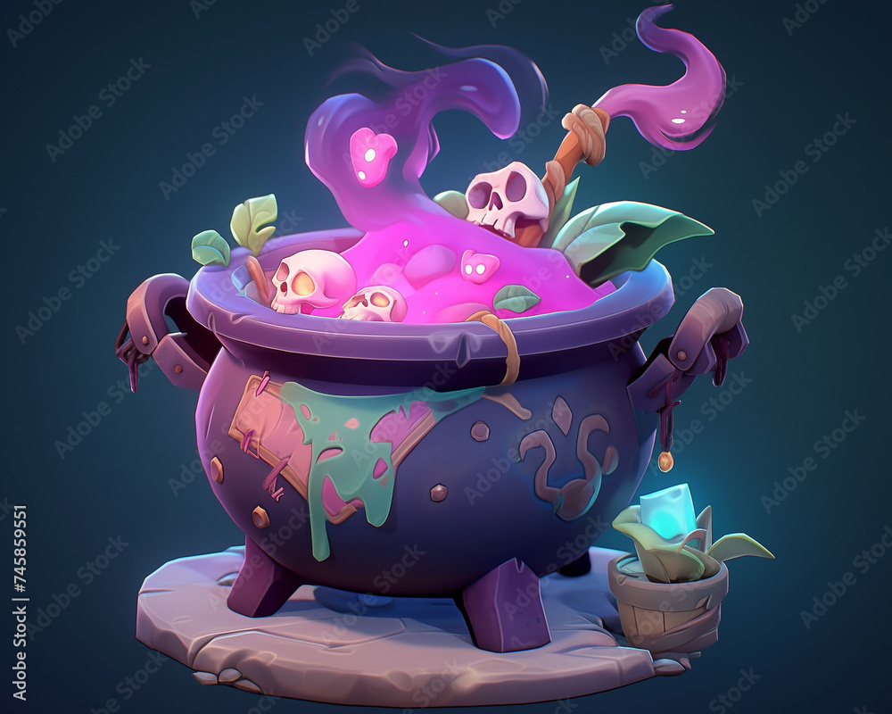 Capture the essence of sorcery in a close-up image of a cauldron, its ...