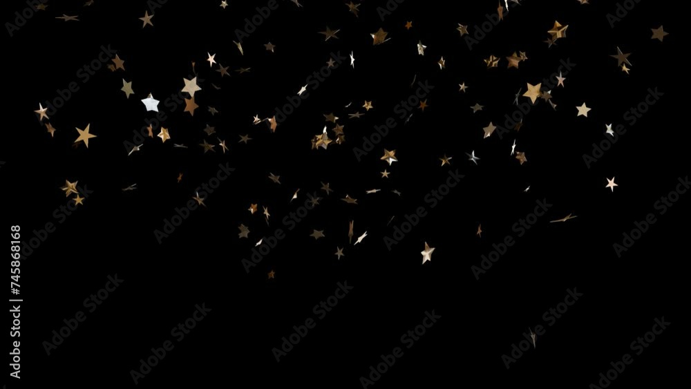 Gold color star shaped confetti rain. Alpha channel PNG codec (only ...