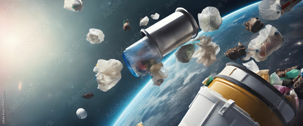 Plastic garbage can full of waste flying in Earth's orbit ...