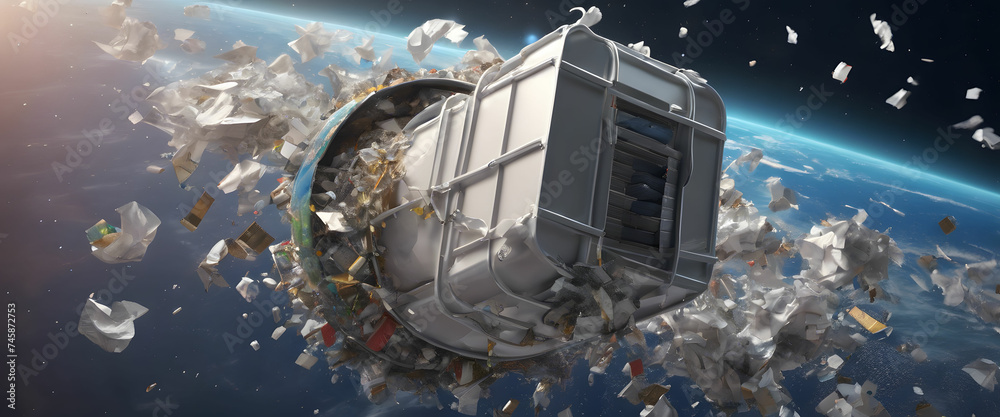 Plastic garbage can full of waste flying in Earth's orbit ...