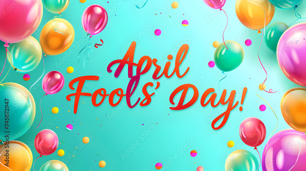 Festive joke day banner with balloons and bold April Fool's Day ...