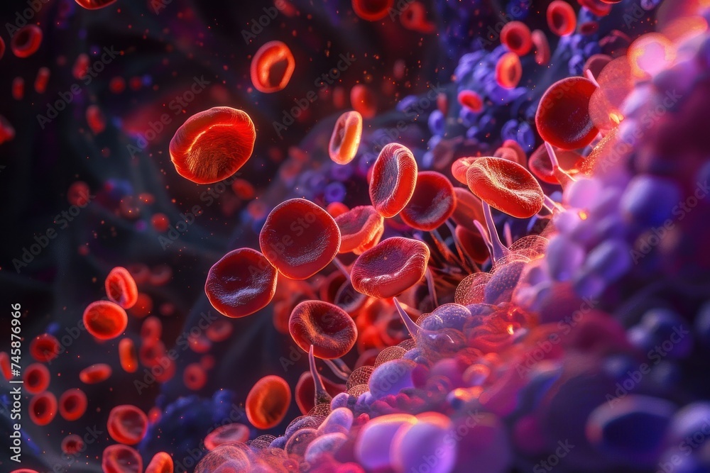 Ultra magnified image of human red blood cells realistic and detailed ...