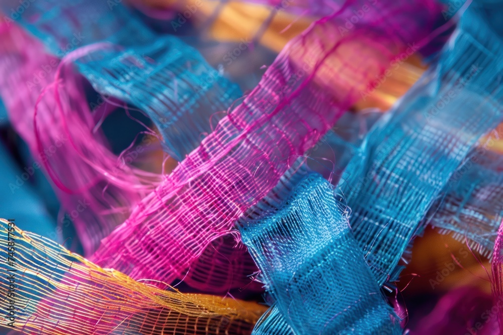 Microscopic view of textile fibers highlighting the weaving pattern and ...