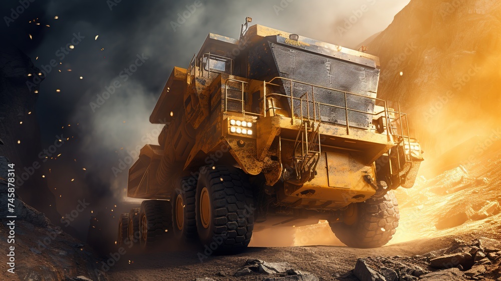Mining truck transporting minerals, heavy-duty vehicle designed for ...