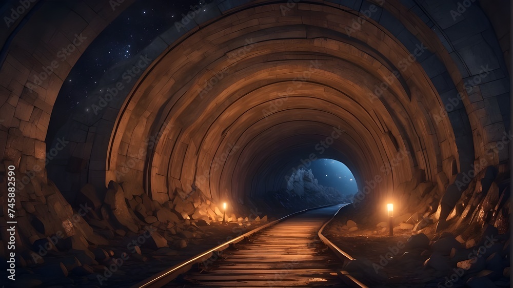 construction location for a railroad tunnel, Luminous, elongated ...