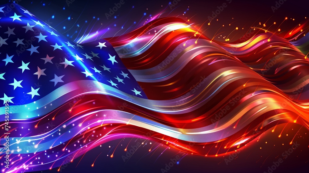 vibrant american flag waving with glowing lights abstract patriotic ...