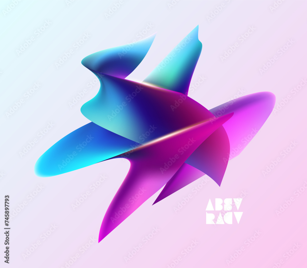 Liquid 3D geometric shapes. Abstract iridescent form of spiral circles ...