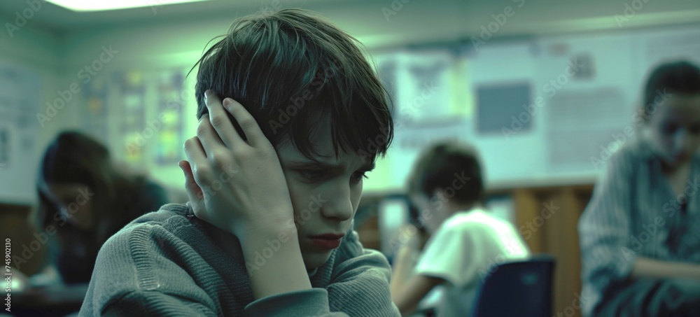 Child boy student in middle school looking sad and crushed after being ...