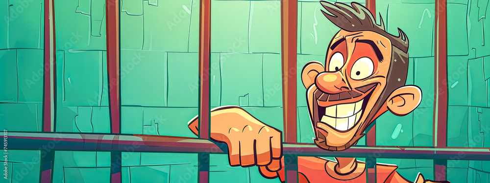 Cartoon Prisoner Leaning on Jail Bars Stock Illustration | Adobe Stock
