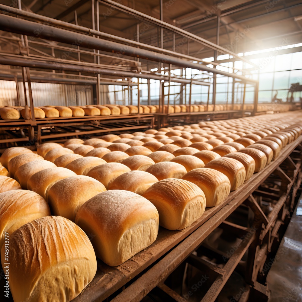 High-tech industrial bakery facility with automated equipment and ...