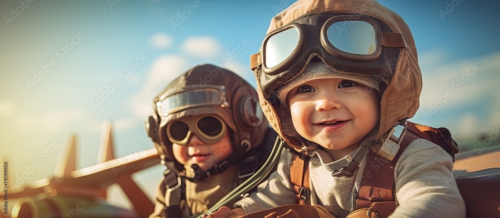 Adventurous Future Pilot: Little Boy with Pilot Helmet Embarks on ...
