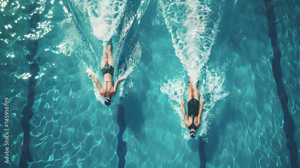 Swim Race: Two Professional Swimmers Swim in Swimming Pool, Stronger ...