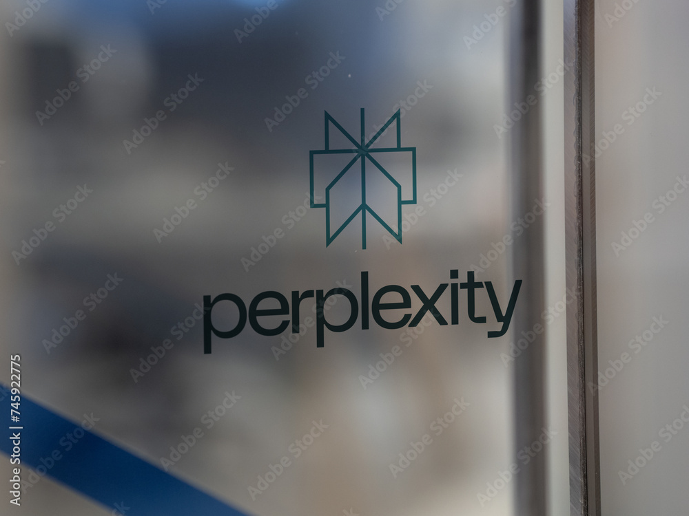 February 26th 2024, logo Perplexity AI on an office window ภาพถ่ายสต็อก ...