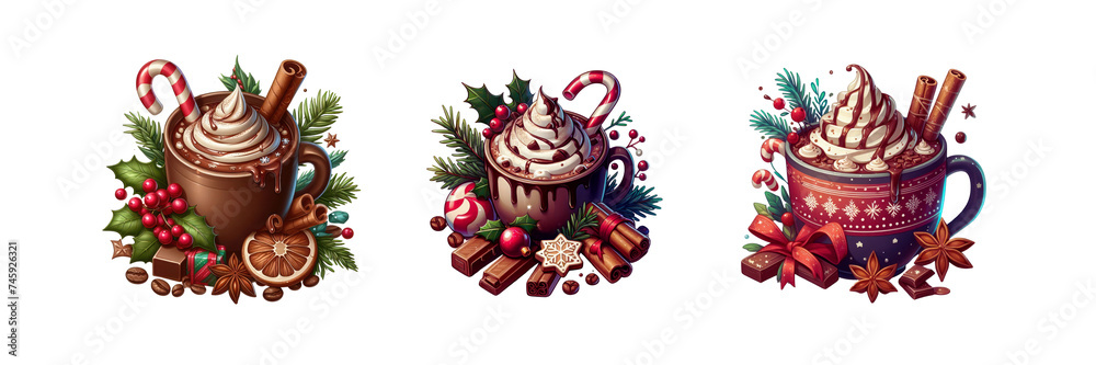 Set of Illustration of A Christmas Hot Chocolate Coffee cup Clipart ...