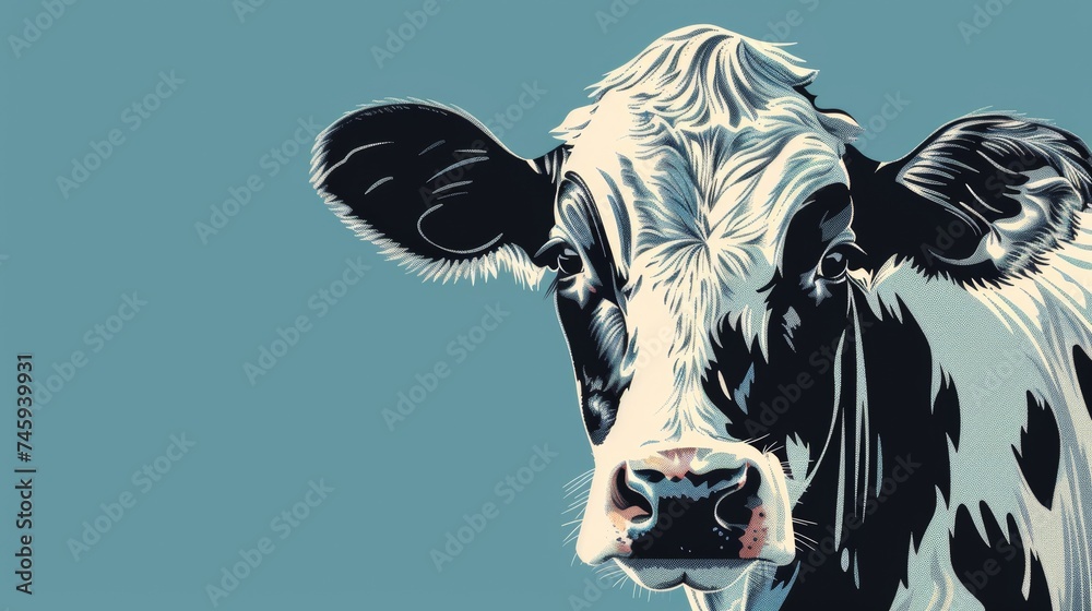 Illustration of a cow with detailed black and white skin on a solid ...