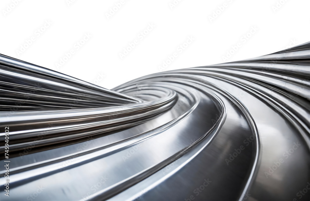 Abstract fluid metal bent form. Metallic shiny curved wave in motion ...