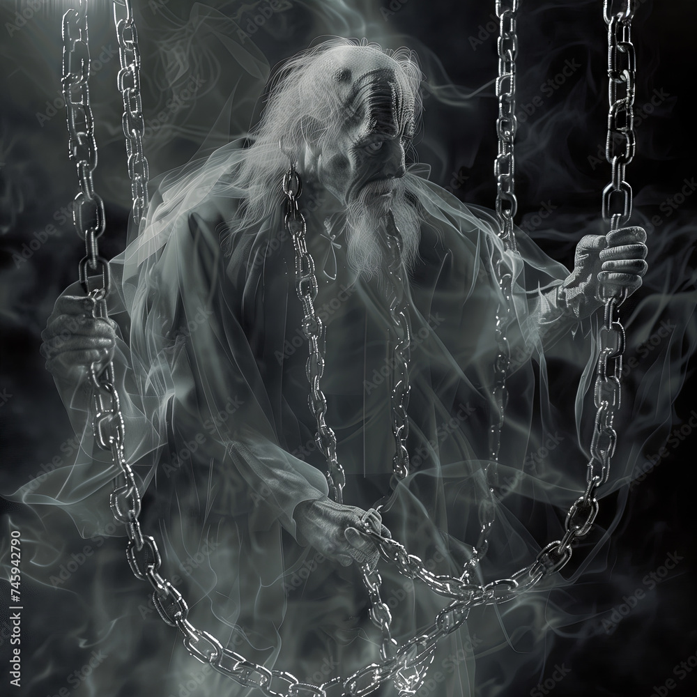 Illustration of the ghost of Jacob Marley who appeared to Ebinezer ...