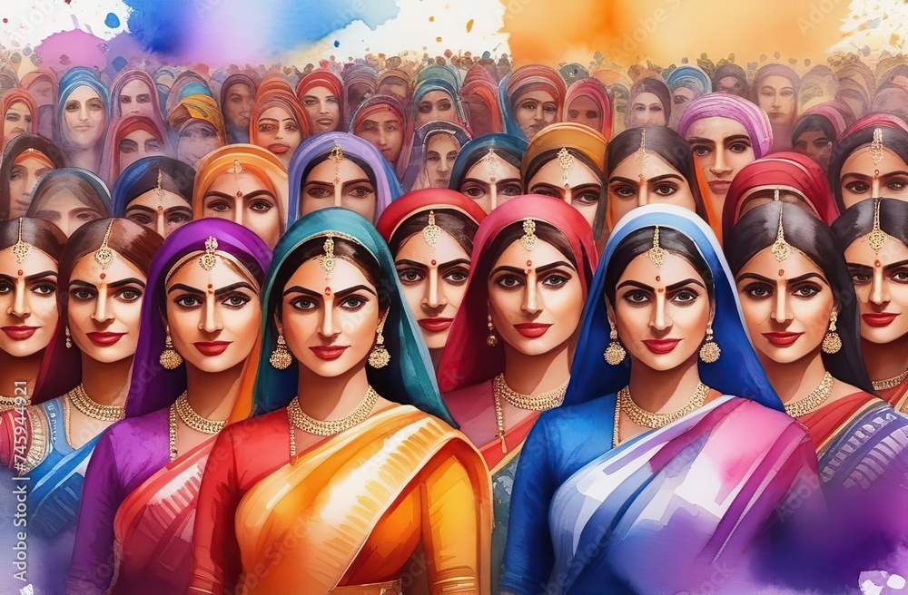 Abstract colorful art watercolor painting depicts International Women's ...