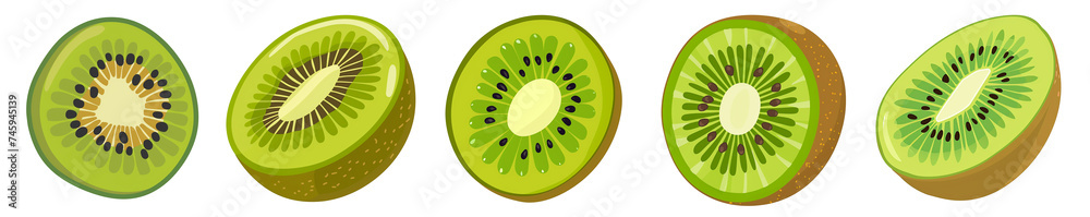 Flat vector illustration of pieces of kiwi from different angles ...