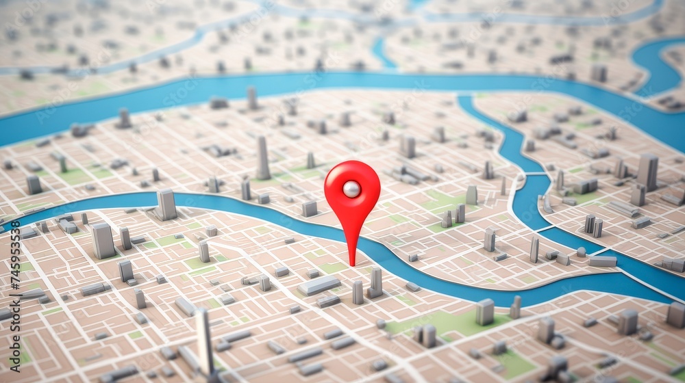 red location pin on 3d map 3d, glowing red marker stands out on the ...