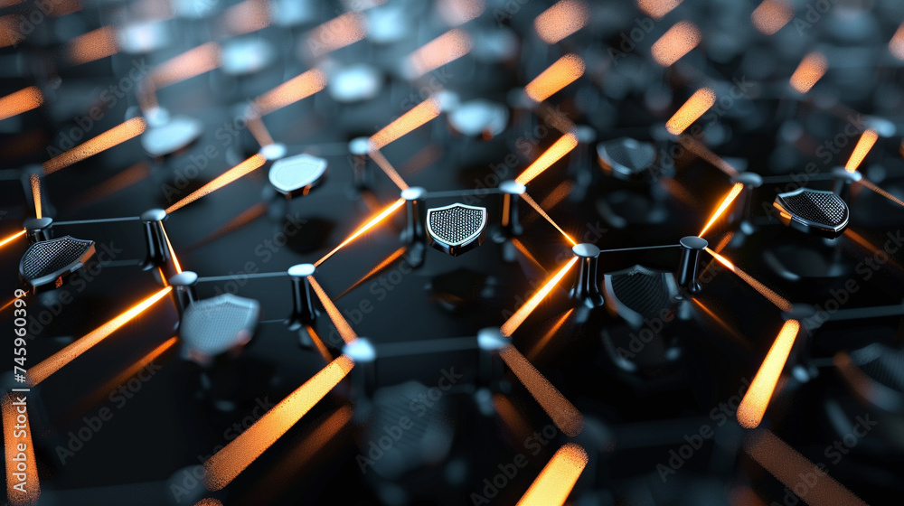 A sleek vector design of a secure network, with interconnected nodes ...