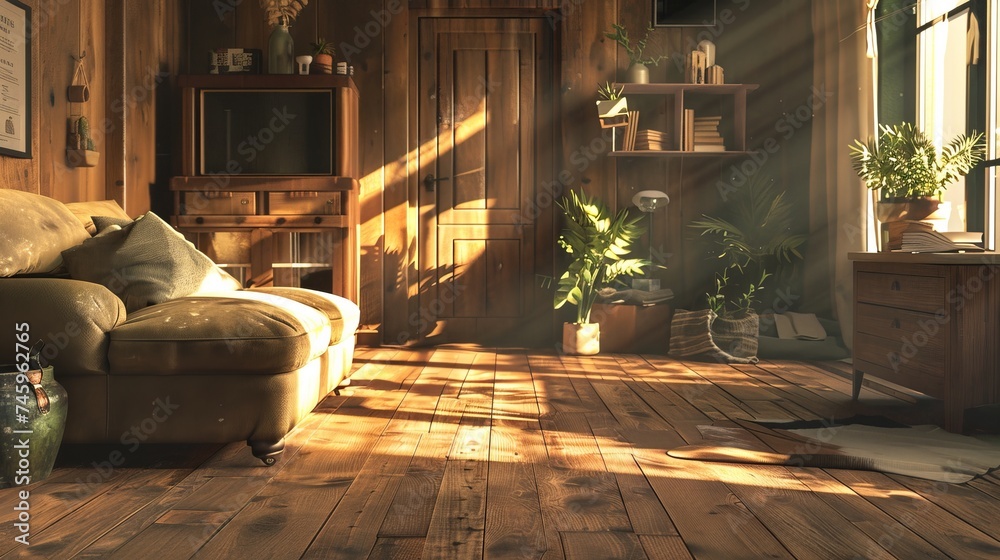 Comfort of an interior adorned with a wooden texture floor, where ...
