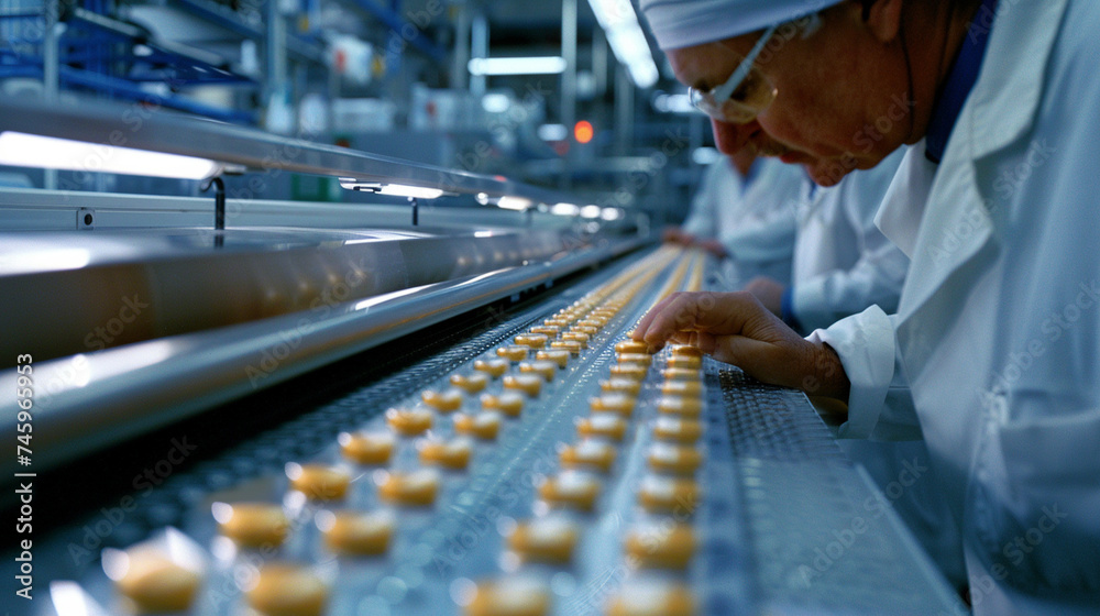 In the fast-paced environment of a pharmaceutical facility, a close-up ...