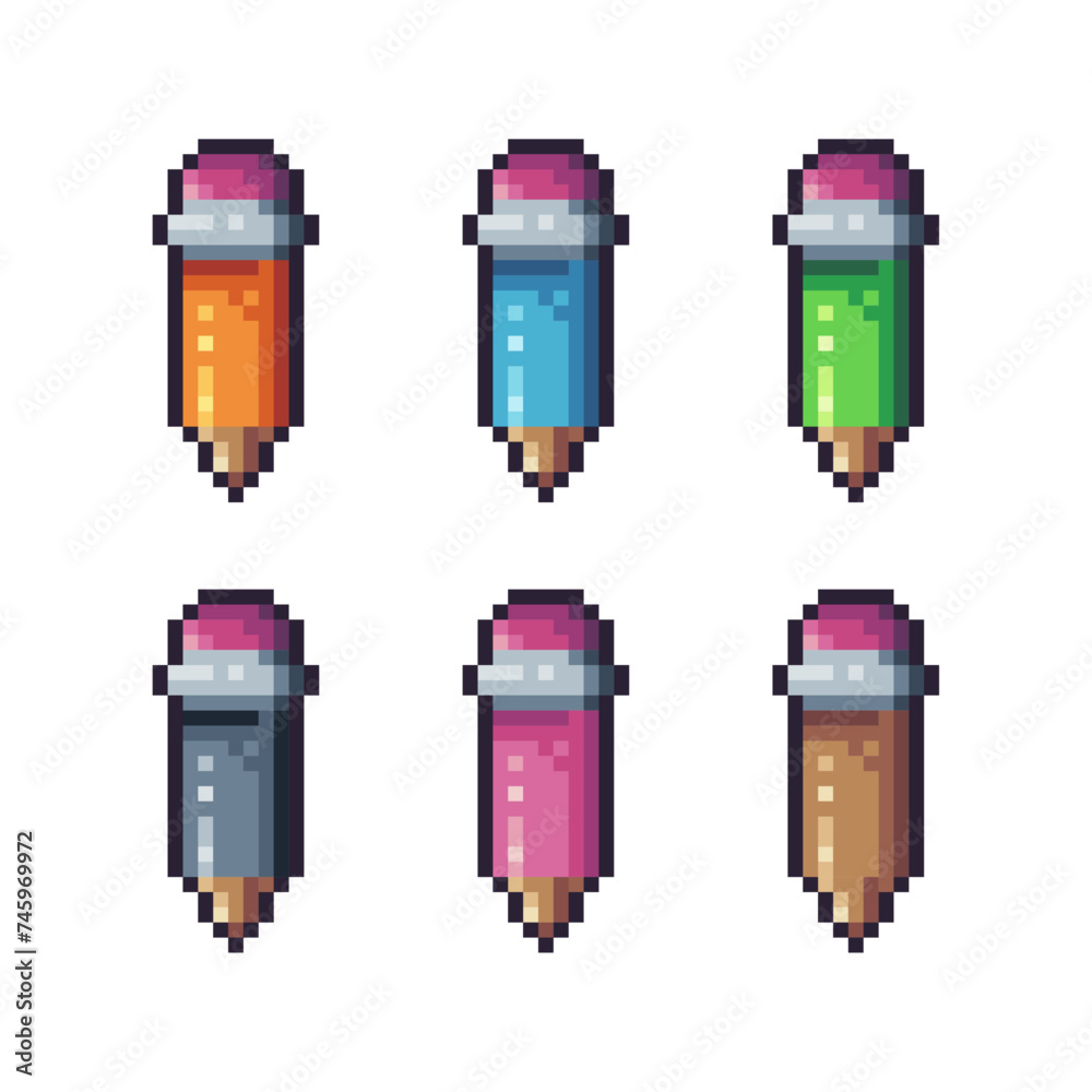 Pixel art icon sets of pencil for writing a task or studying, Simple ...