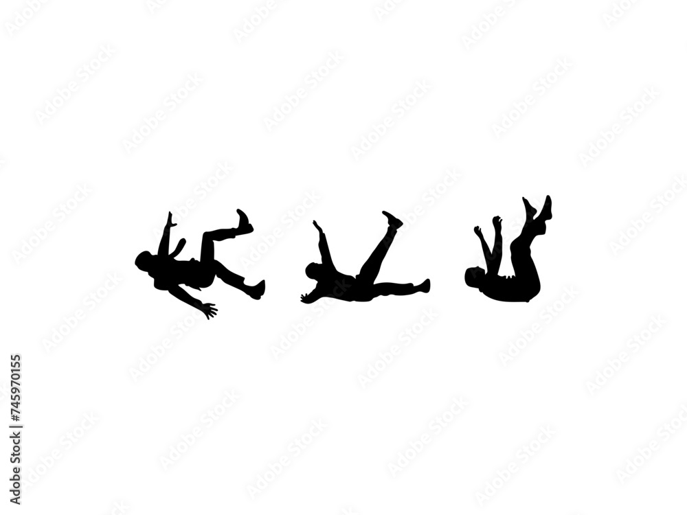 Set of falling people silhouettes in various poses. Good use for ...